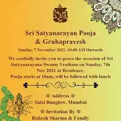 Satyanarayan Pooja Invitation Message - Ideas for Warm and Welcoming ...